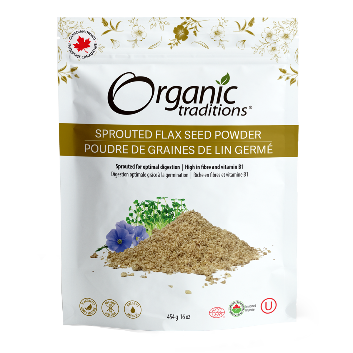 Organic Traditions Sprouted Flax Seed Powder 454g — Let's Be Healthy Store